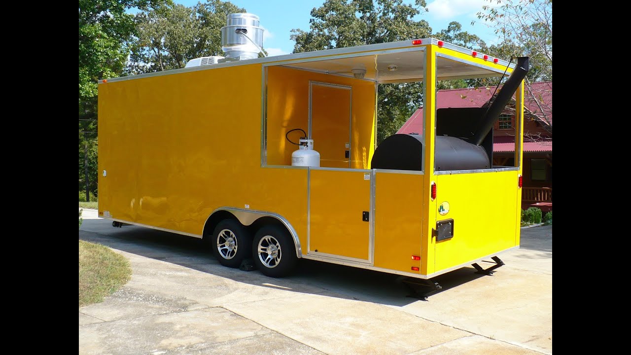 Yellow BBQ Porch Concession Trailer - YouTube