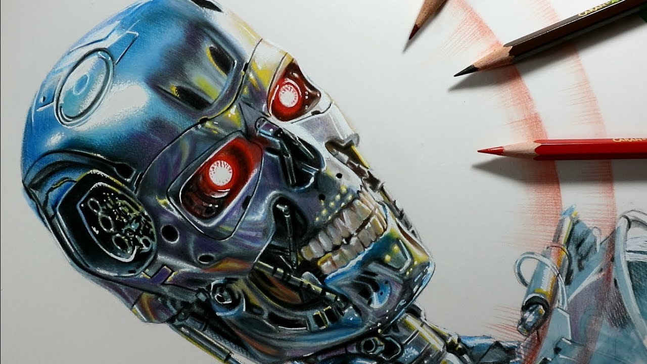 Terminator Drawing Pencil Sketch Colorful Realistic