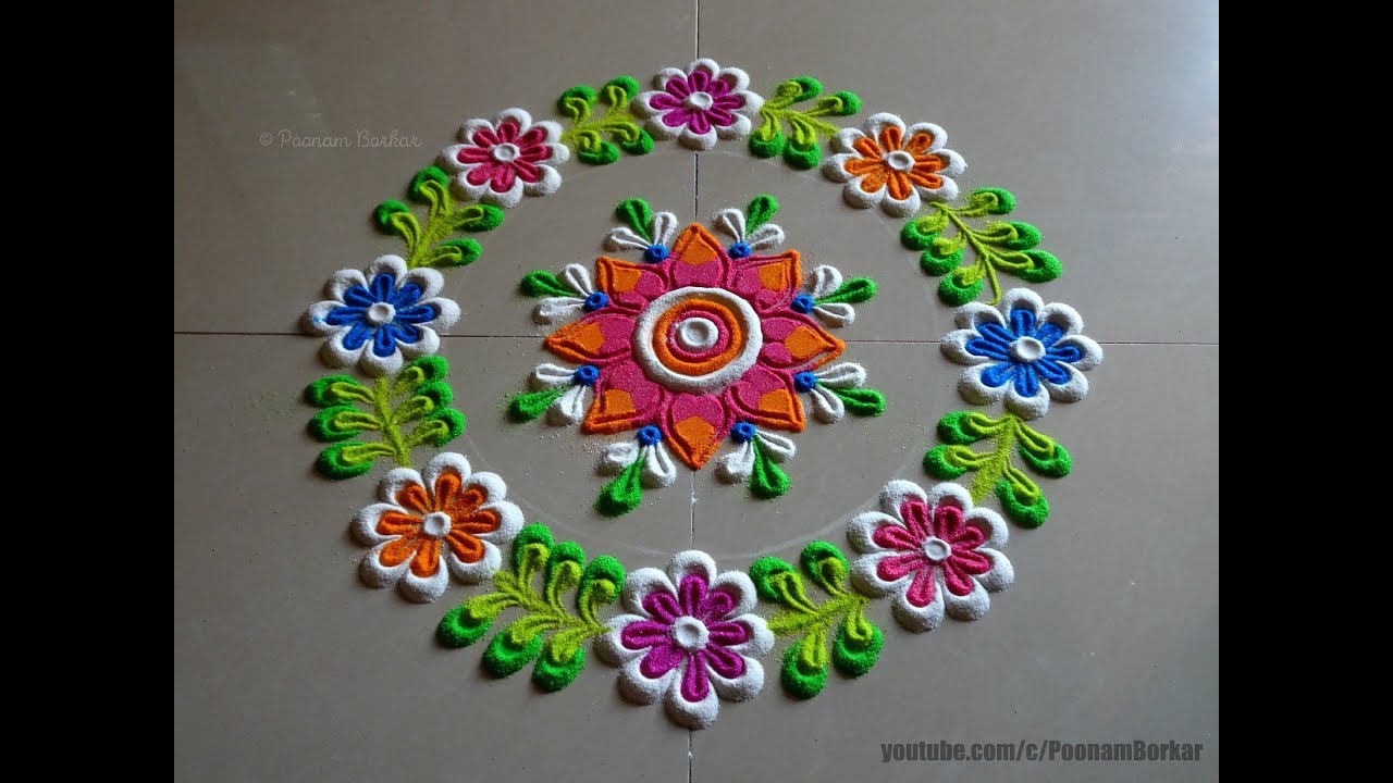 Rangoli for beginners | Small and very easy kolam | Easy rangoli ...