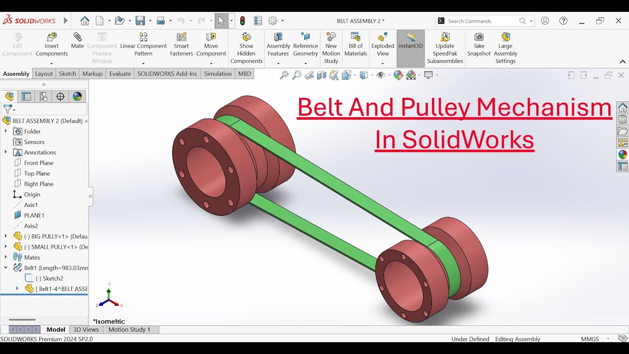 How to Create a Belt and Pulley Mechanism in SolidWorks | Belt and ...