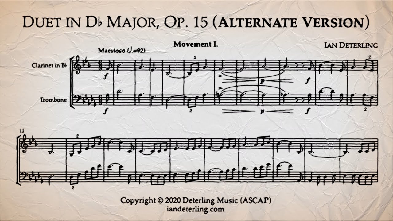 Clarinet and Trombone Duet in D-Flat Major, Op. 15 (Alternate Version ...