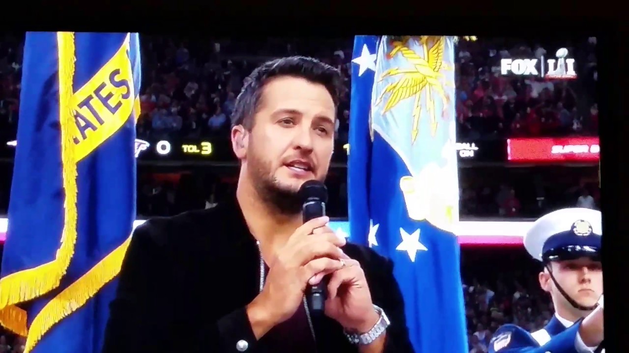 Luke Bryan National Anthem during our American Superbowl .Go Patriots ...