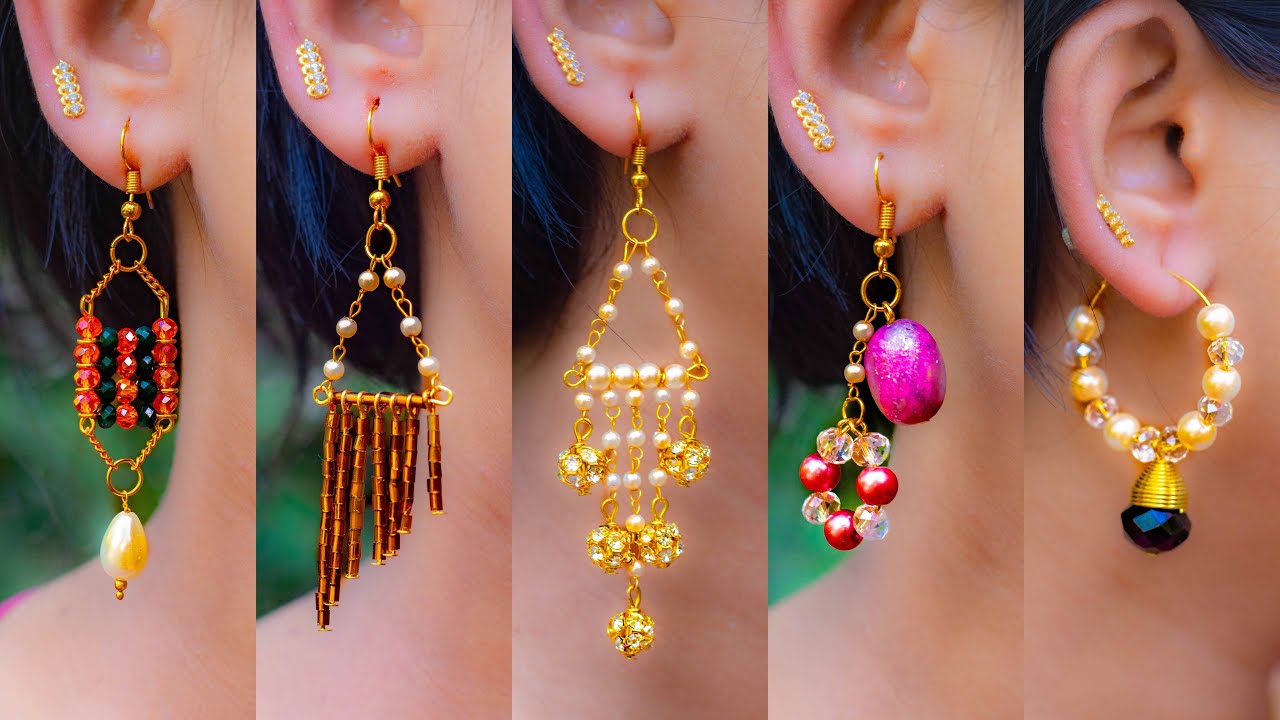 5 easy Pearl & Crystal Earring Design | DIY | 5 min Craft | Hand made ...