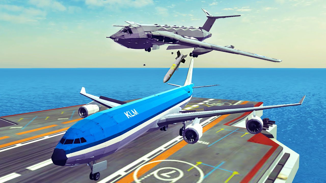 Emergency Landings and Air Attacks on an Aircraft Carrier | Besiege ...
