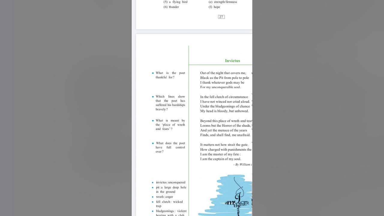 2.1 Invictus Reading|Maharashtra state bord | English medium |English ...