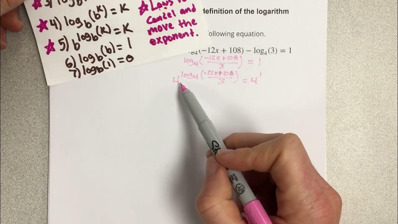 Use logarithm properties and the definition of the logarithm to solve logarithmic equations ...