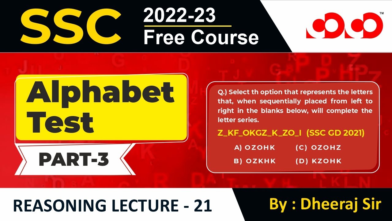SSC | Reasoning | Lecture-21 | Alphabet test | Part-03 | By Dheeraj Sir ...