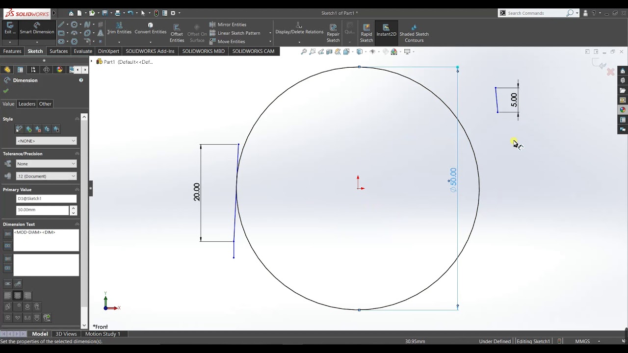 Smart dimension/Solid works/beginner tutorial 03 - YouTube