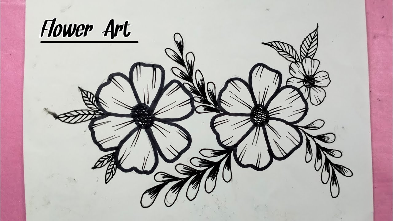 How To Draw Simple💮🌿 Fower With Pencil || Pencil Drawing 🌺🌿Flowers ...
