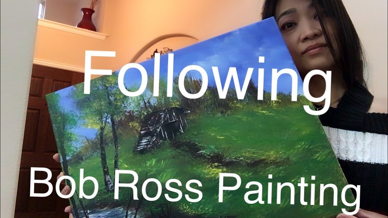Following A Bob Ross Painting Tutorial. Meadow Stream Acrylic Painting ...