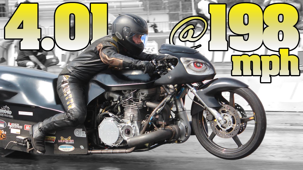 Mark Paquette 4.01@198mph in 660 feet funnybike - YouTube