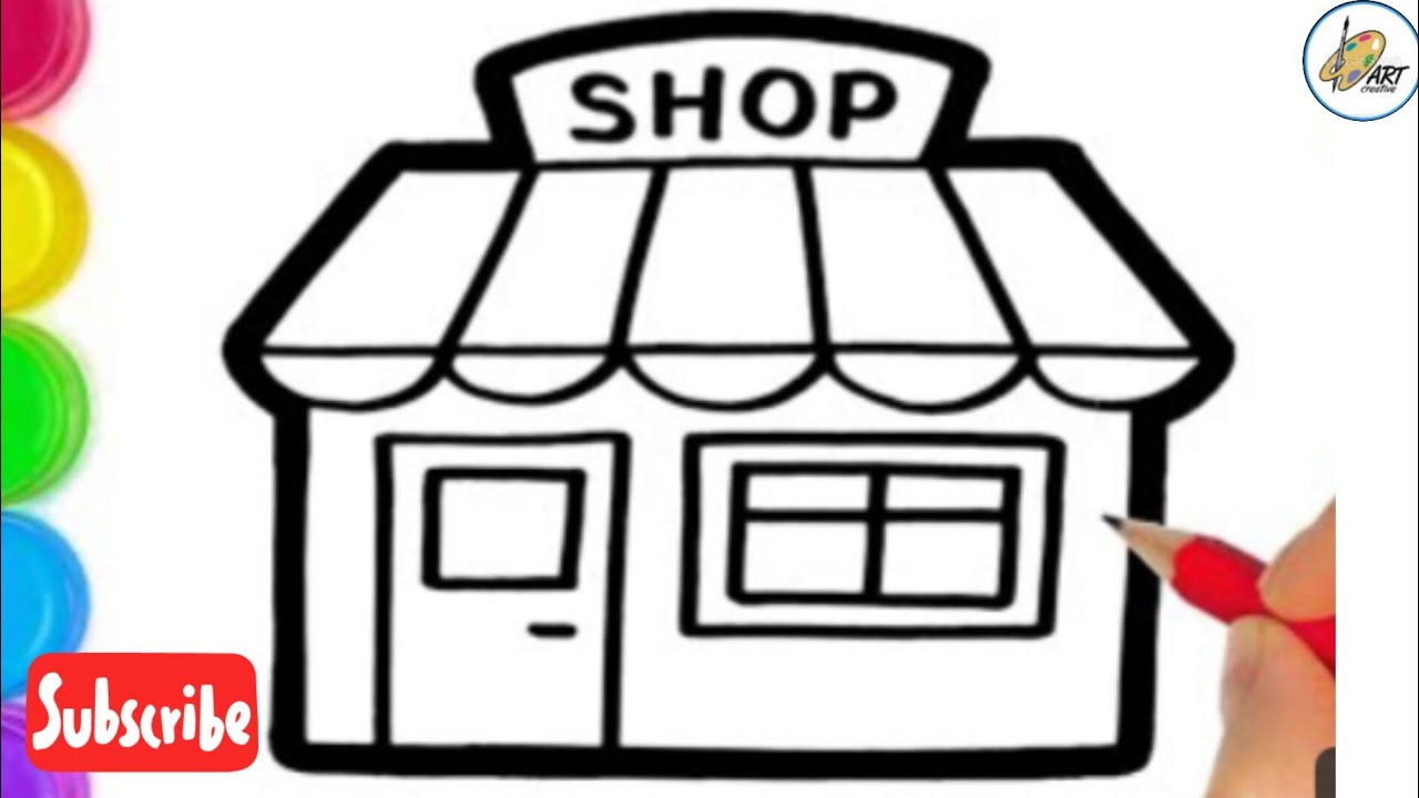 how to draw a shop //shopping mall drawing for kids //easy market ...
