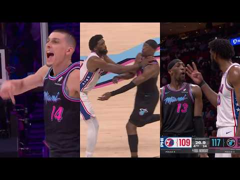 Tyler Herro back-to-back clutch 3s then Bam and Embiid argue after Embiid hit Bam 😂