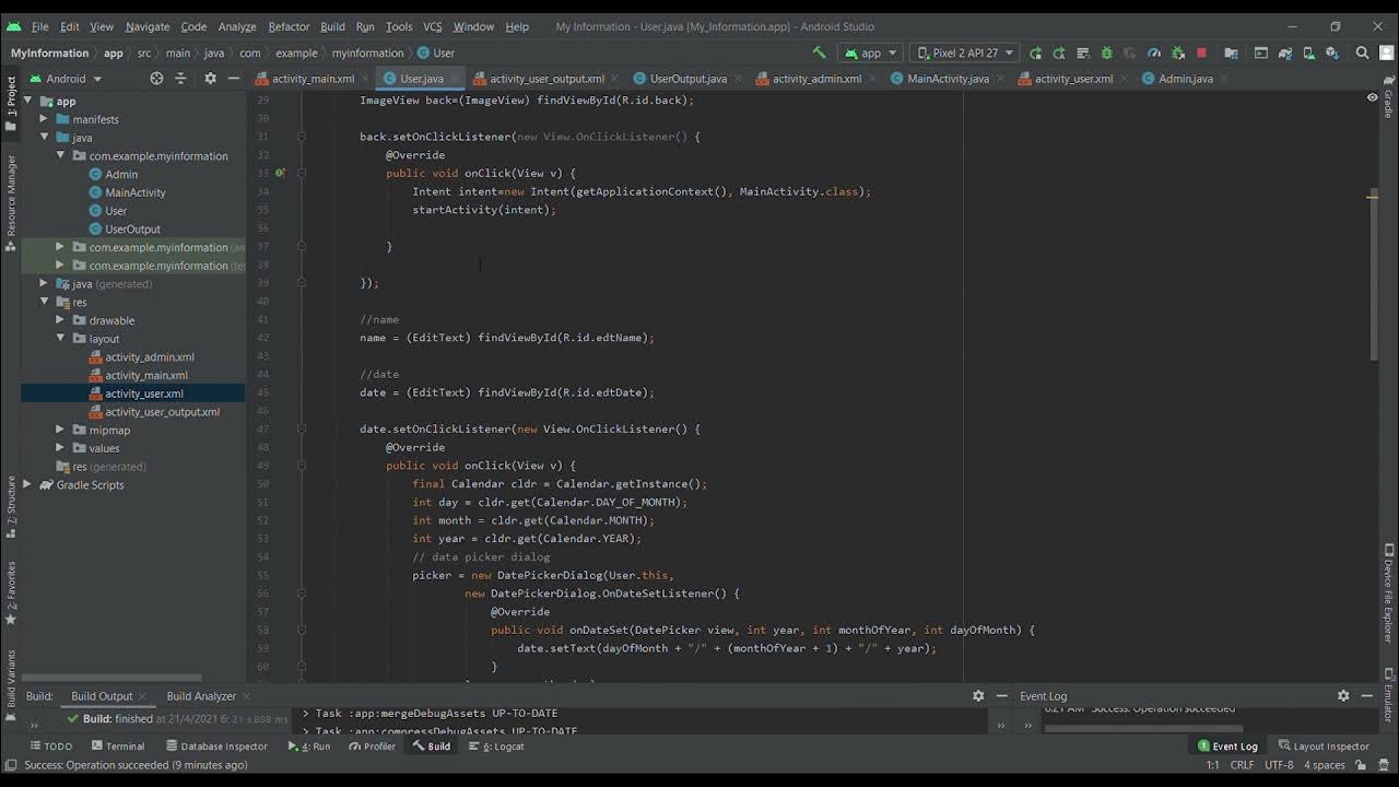 My Information – MainActivity java My Information app Android Studio 2021 - YouTube