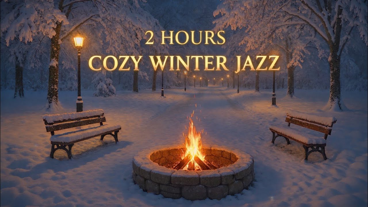 2 HOURS Cozy Winter Jazz ️ Smooth Night Jazz Music in a Snowy Park ...