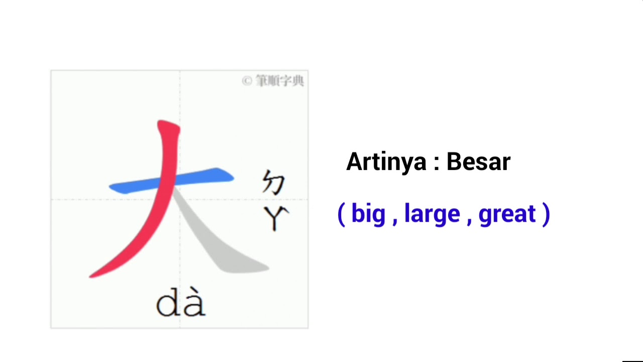 Menulis Huruf Mandarin ,Guratan - Stroke Order 大 (dà ) Besar - 小 ( xiǎo ...