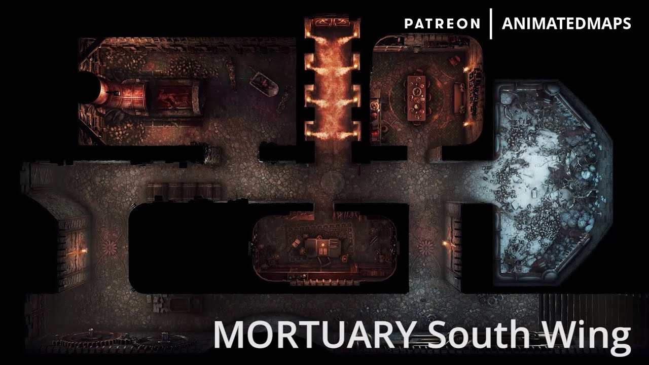 Animated Dungeon Maps - MORTUARY South Wing battle maps preview - YouTube