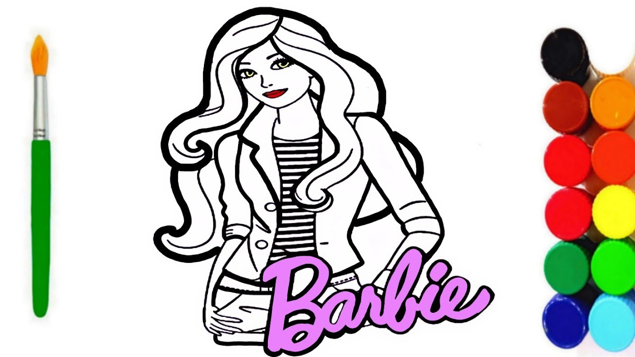 How to coloring a Barbie doll 😍 💖 Step by step | Draw Barbie doll for ...