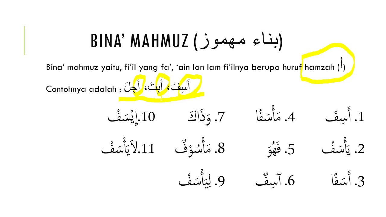Bina' Mahmuz Bab فَعِلَ يَفْعَلُ - YouTube