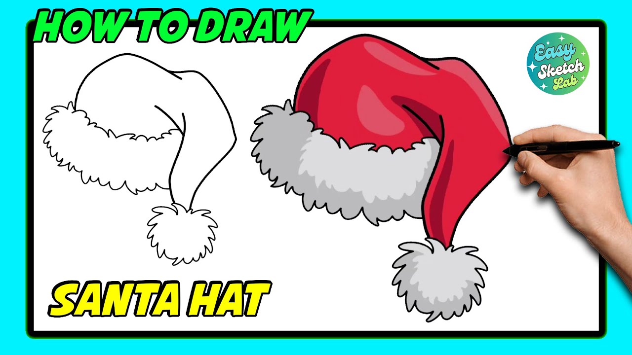 How to Draw Cute Santa Hat (EASY) ! 🎅 | Step-by-Step Tutorial - YouTube