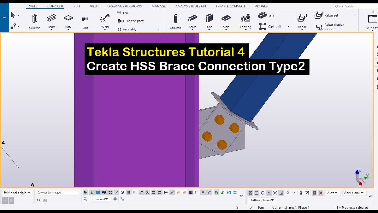 Tekla Structures Tutorial 4 Create Hss Brace Connection Type2 Youtube 8356