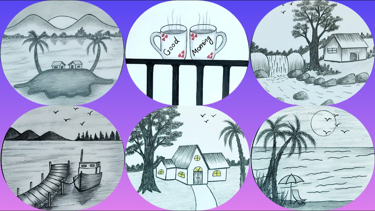 6 Easy Drawing Ideas For Beginners - Easy Circle Scenery Drawing - How ...