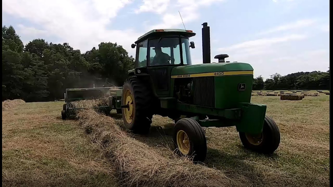 Square Baling Hay with John Deere 328 Baler and John Deere 4430 Tractor ...