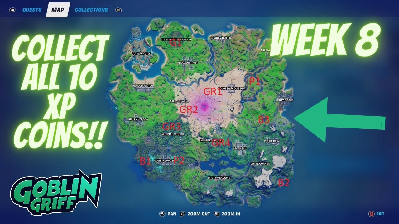 How to Collect all Week 8 XP Coins | Fortnite Chapter 2 Season 5 - YouTube