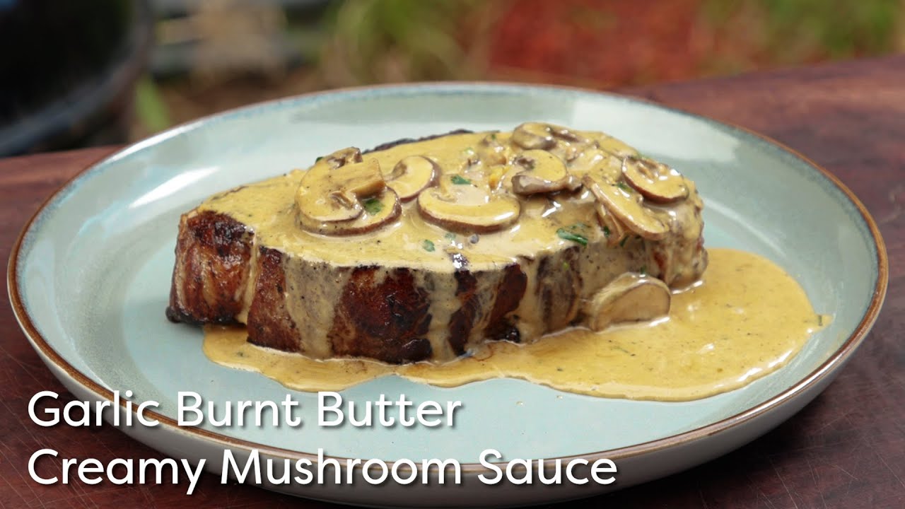 Garlic Burnt Butter Creamy Mushroom Sauce with Steak - YouTube