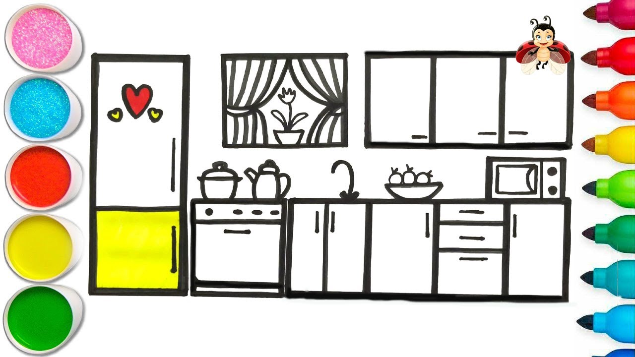 HOW TO DRAW A KITCHEN AND HOUSE FOR KIDS/Magic House Drawing, Colouring ...