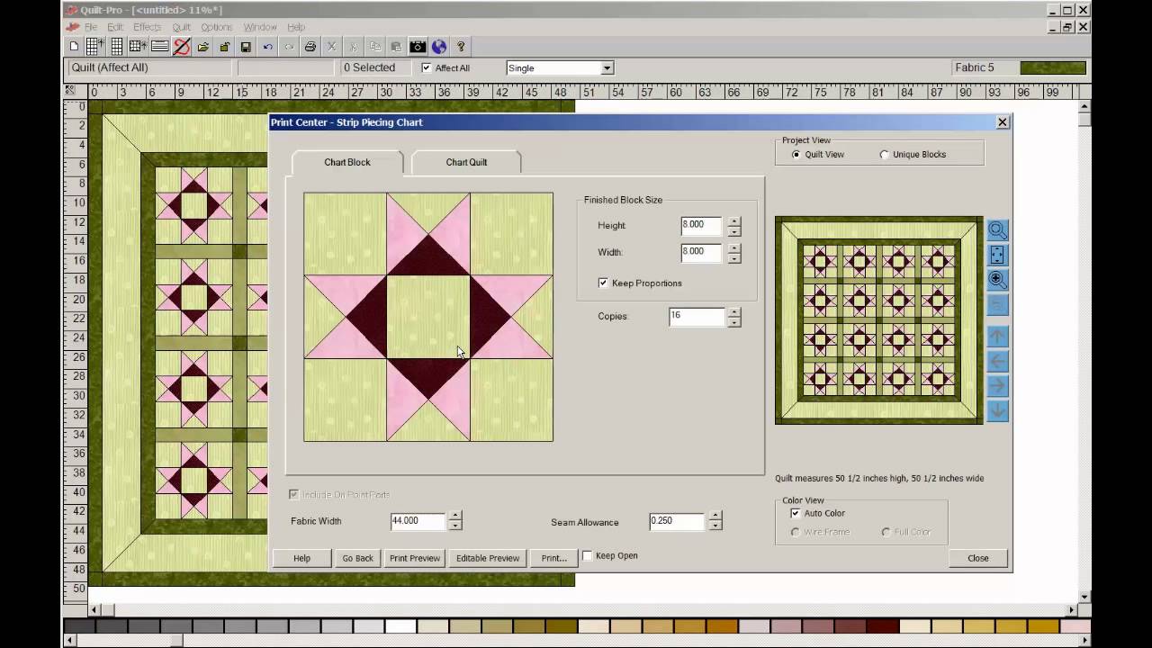 Quilt-Pro 6 Demo - Printing strip piecing charts - YouTube
