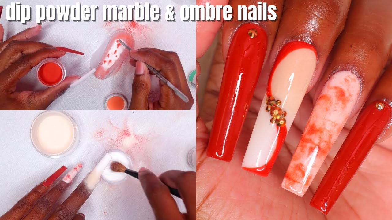 HOW TO DO SIMPLE, FALL MARBLE & OMBRE DIP POWDER NAILS AT HOME - YouTube