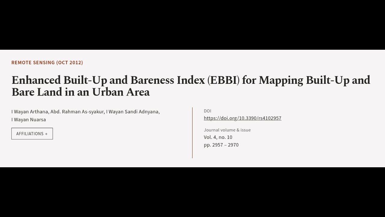 Enhanced Built-Up and Bareness Index (EBBI) for Mapping Built-Up and ...