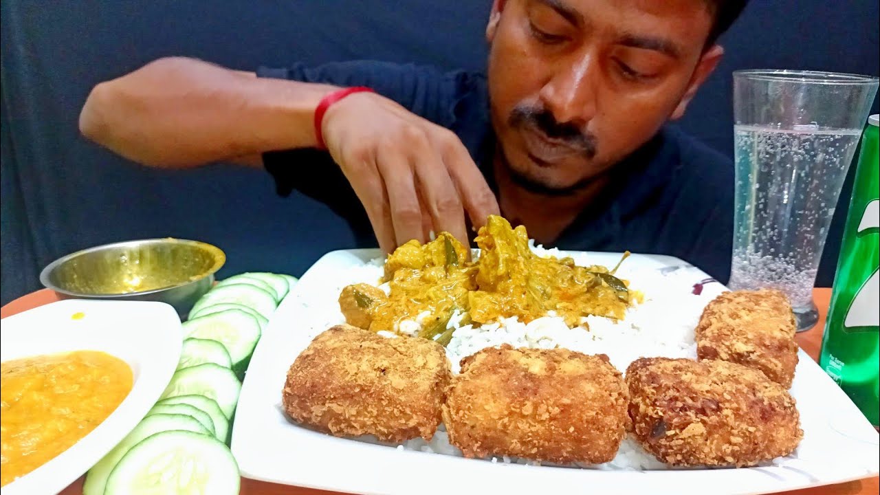 ASMR EATING RICE, BEEF CUTLET, BEEF CURRY, DAL MASALA. - YouTube