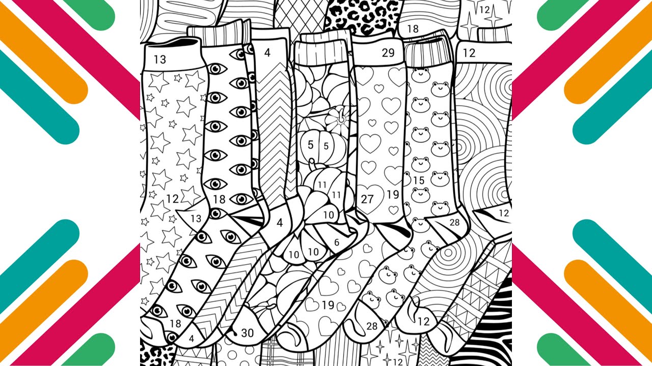 Pattern "Socks". Coloring Page By Numbers - YouTube