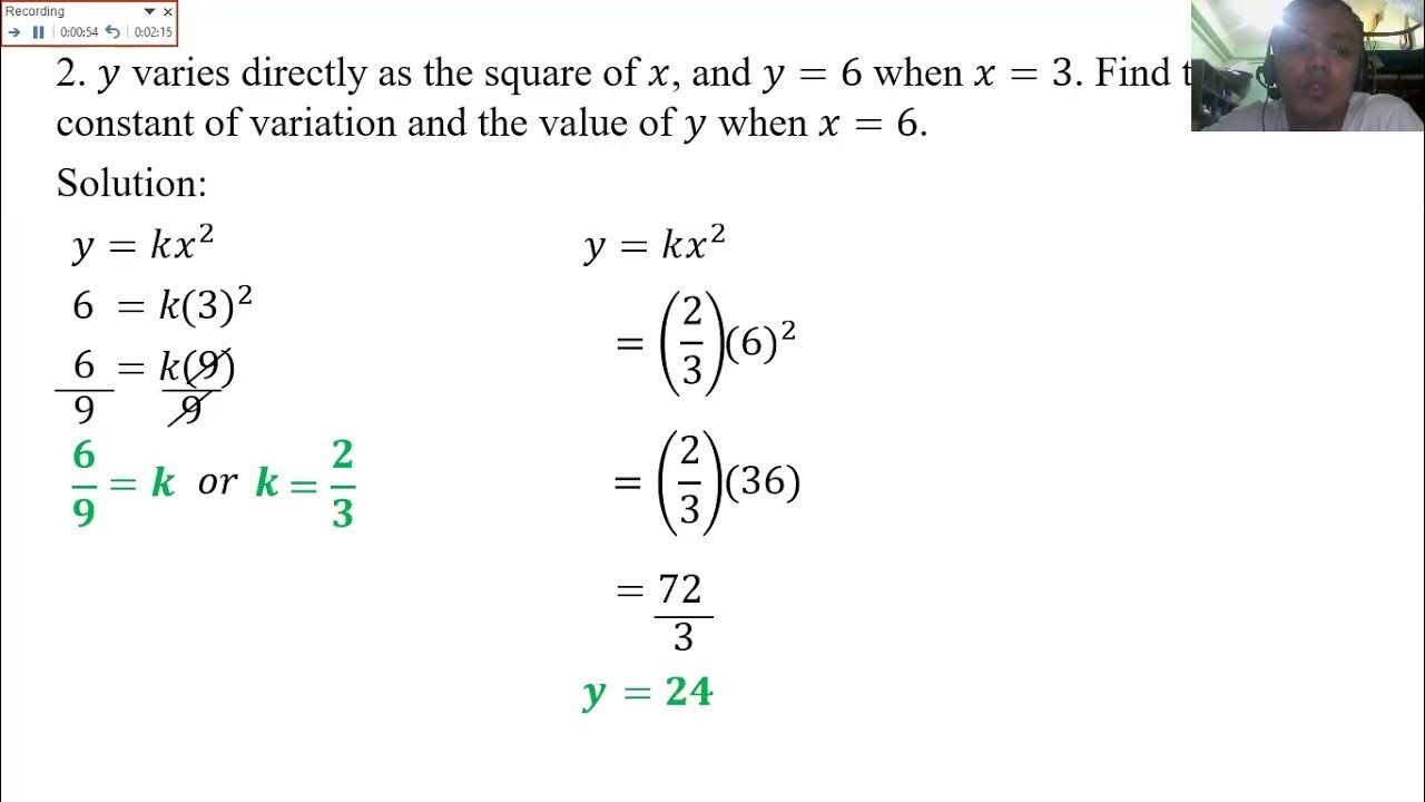 6 3 Direct Square Variation Math 9 - YouTube