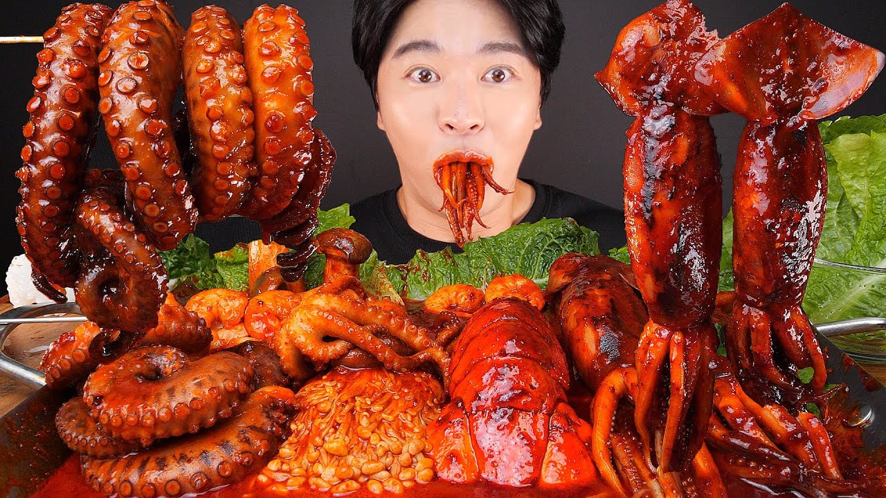 MUKBANG ASMR | SPICY SEAFOOD BOIL 🐙🦑 직접 만든 버섯 해물찜 먹방 SQUID OCTOPUS ...
