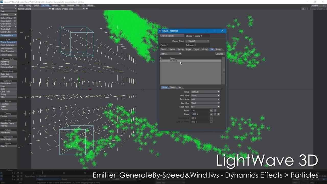 LightWave 3D: Emitter Generate By Speed & Wind scene rendered - YouTube