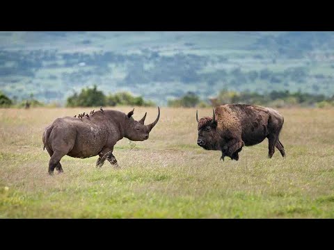 BISON TIDAK GENTAR MENGHADAPI BADAK, TOP 10 Pertarungan Bison VS Badak, Sapi, Serigala, Beruang