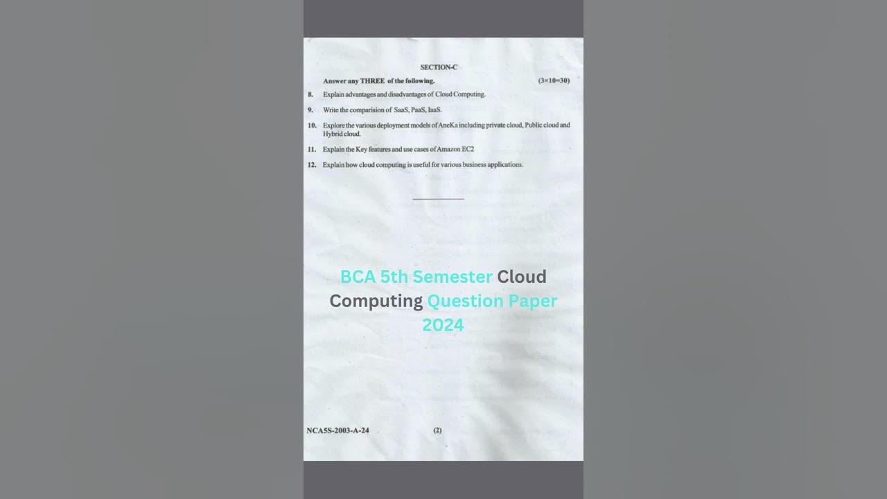 BCA 5th semester question paper 2024|| Cloud Computing || Gulbarga ...