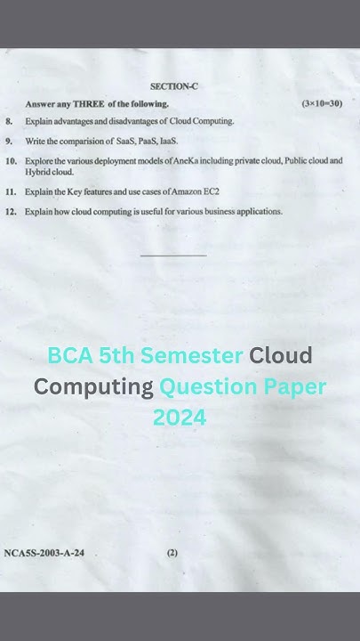 BCA 5th semester question paper 2024|| Cloud Computing || Gulbarga ...