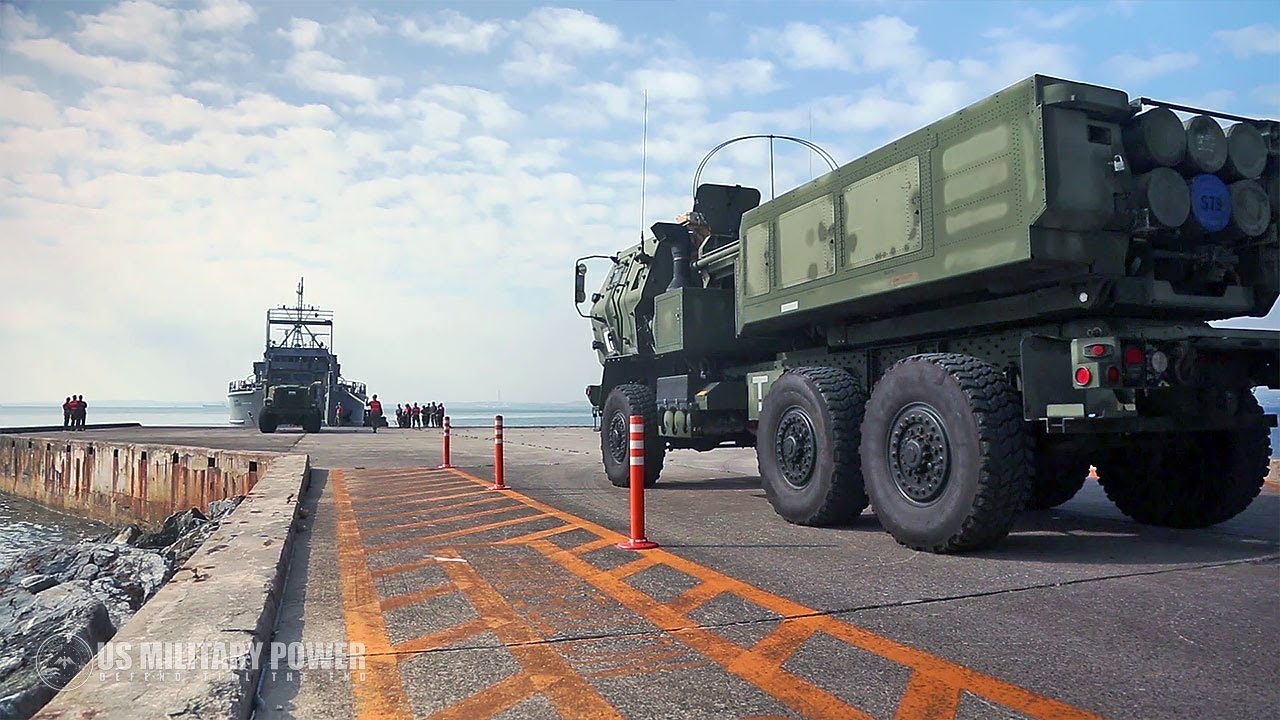 U.S. Marine M142 HIMARS Loads On Army Landing Craft - YouTube