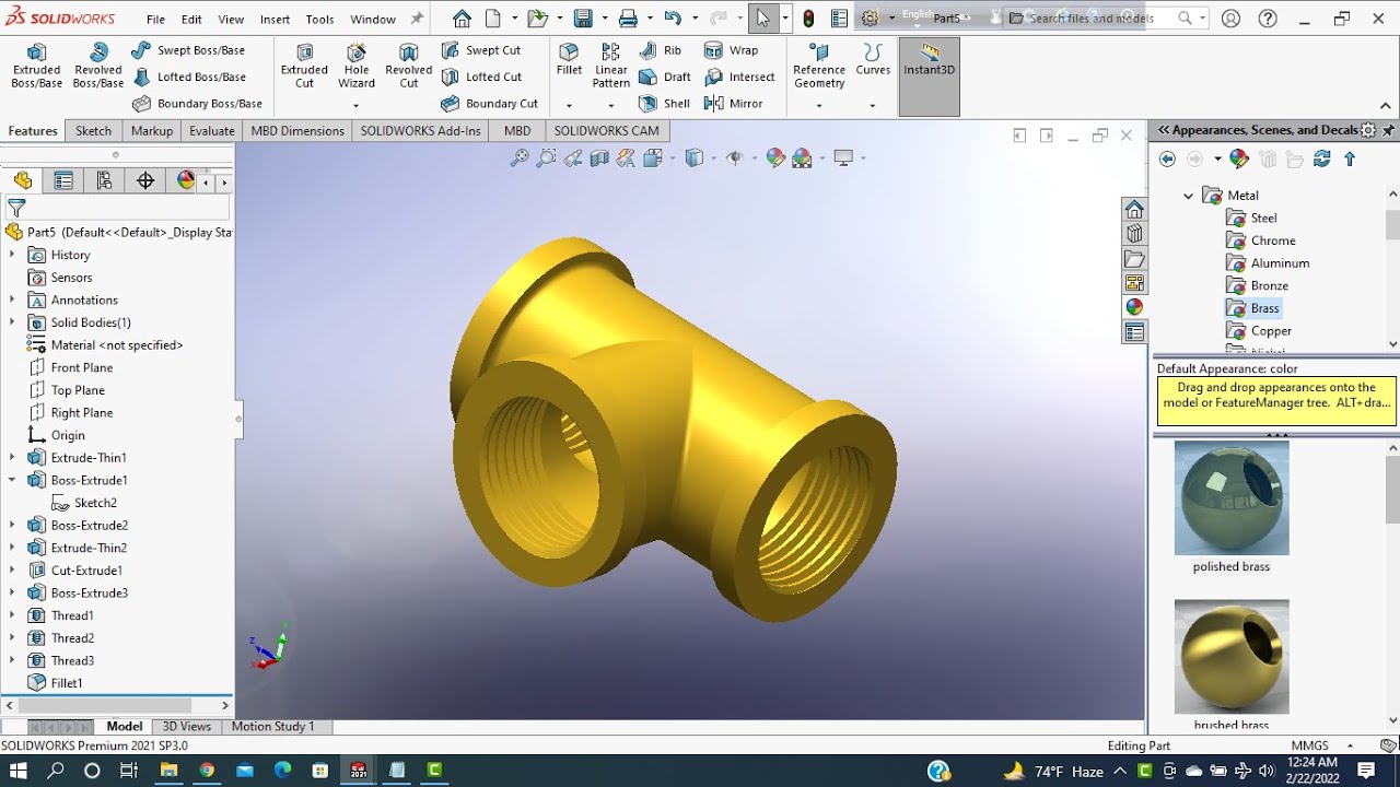 Solidworks Tutorial T Type fitting - Redesign Engineering - YouTube