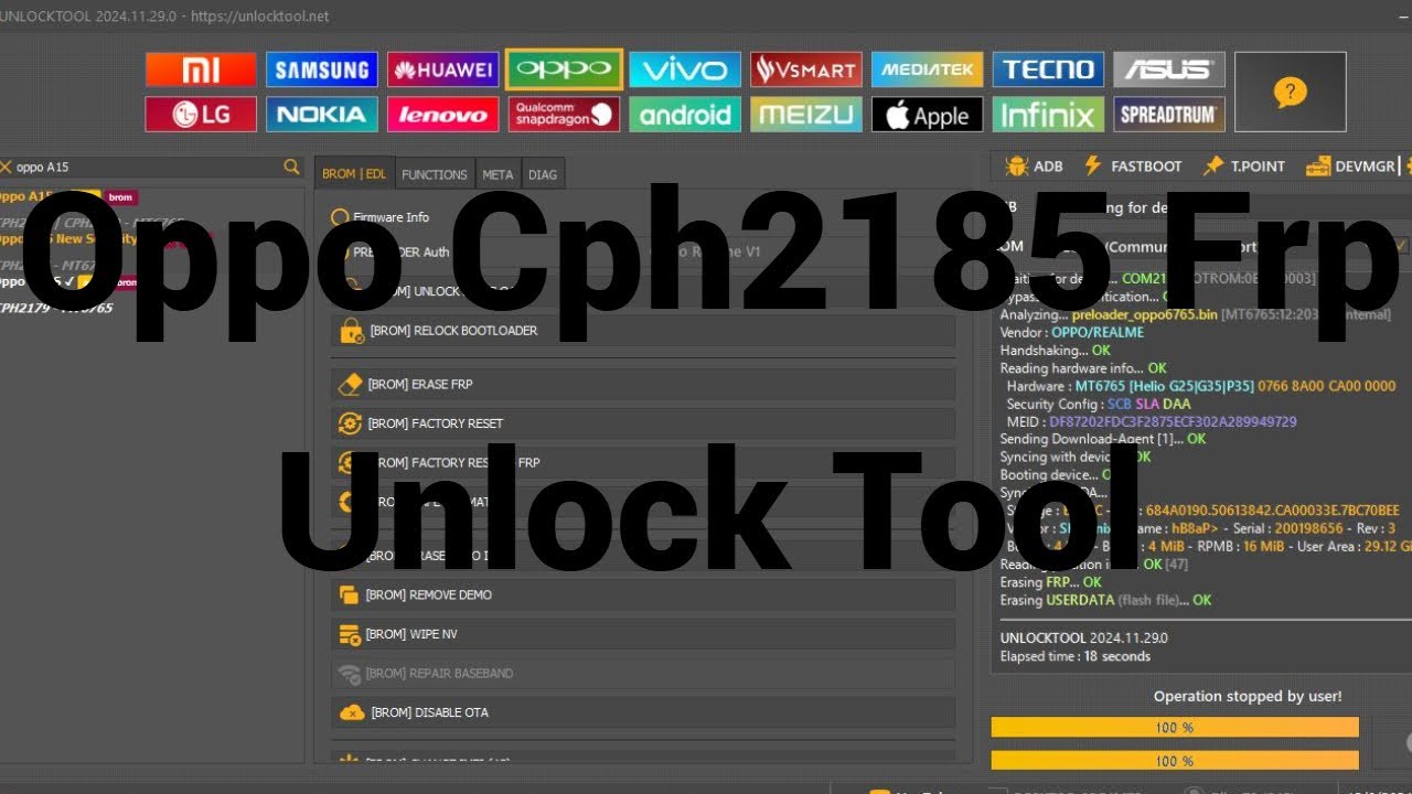 Oppo A15 / CPH 2185 pattern password and frp unlock tool - YouTube