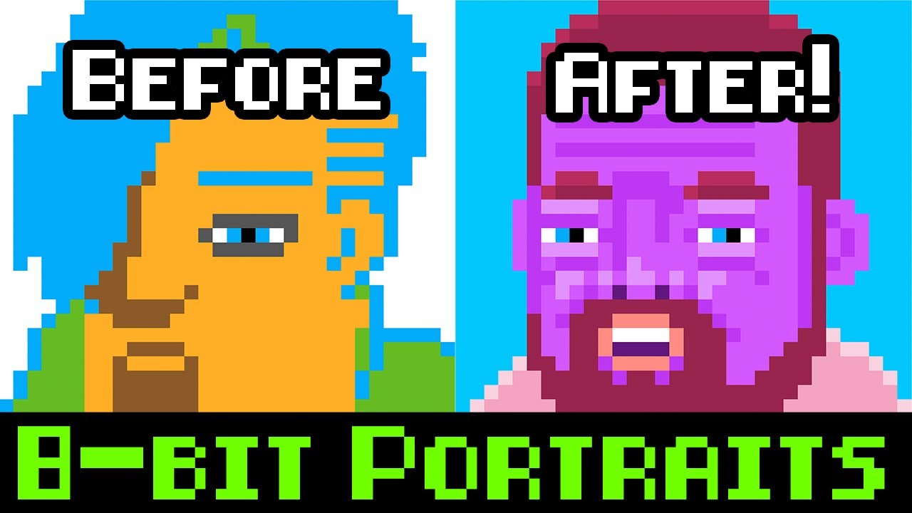 Red beard man 8-bit pixel portrait (before & after) - YouTube