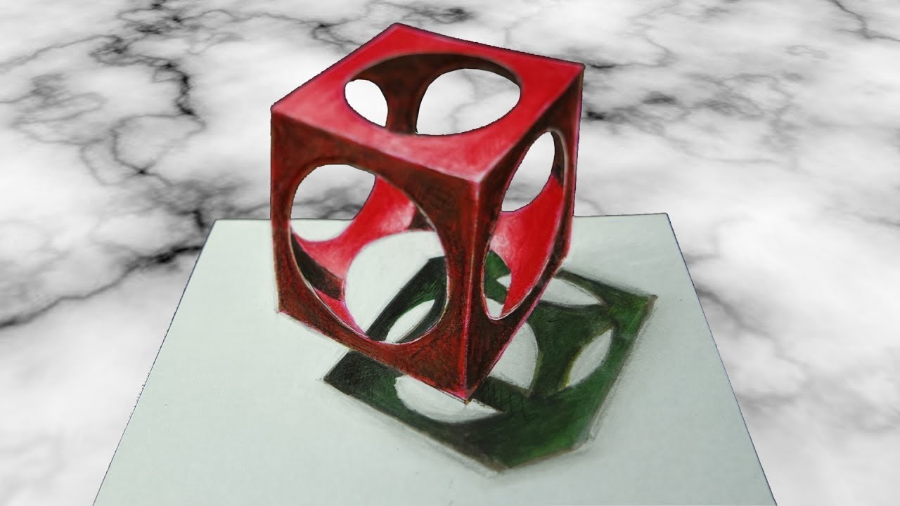 HOW TO DRAW 3D HOLEY CUBE - Drawing Trick Art Illusion - YouTube