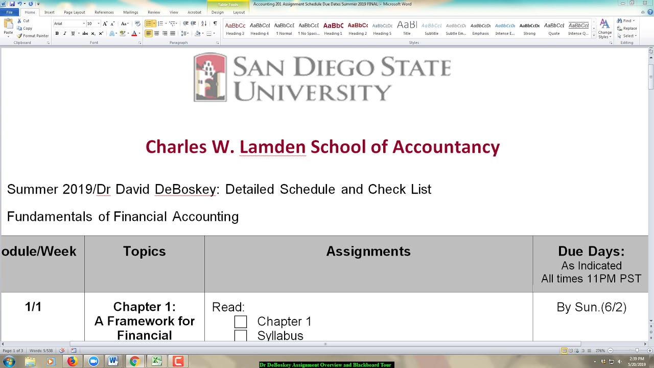 Accounting 201 Keys to Success Assignment Schedule and Blackboard Tour ...