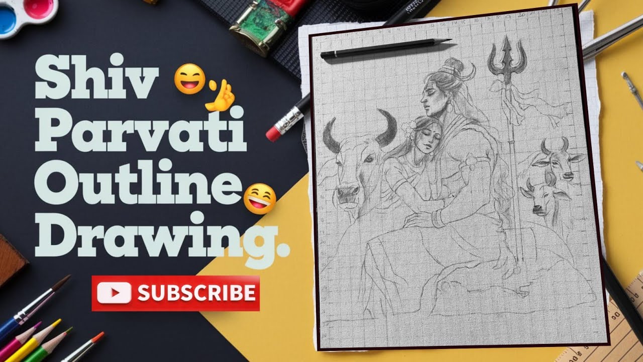 🔱Drawing With Me - Shiv Parvati Drawing Outline Tutorial Step By Step 🔱 ...