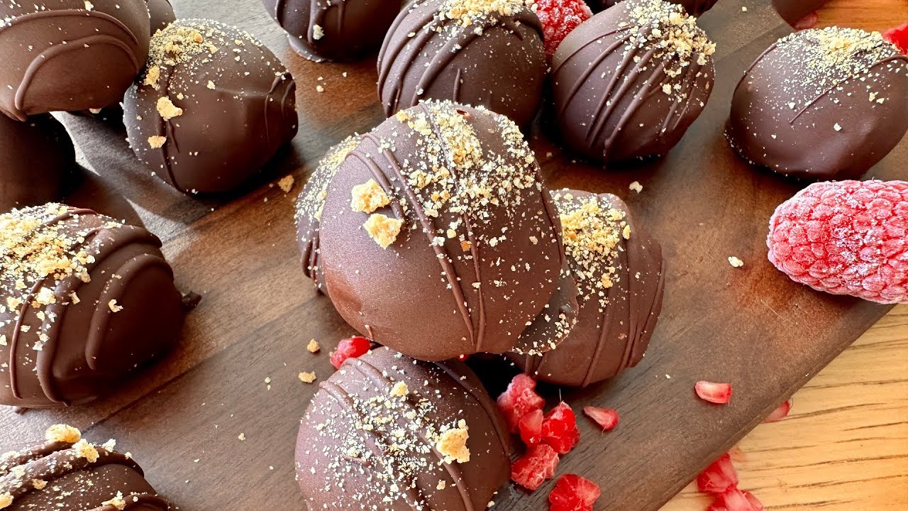Dark Chocolate Raspberry Cheesecake Truffles Recipe - YouTube