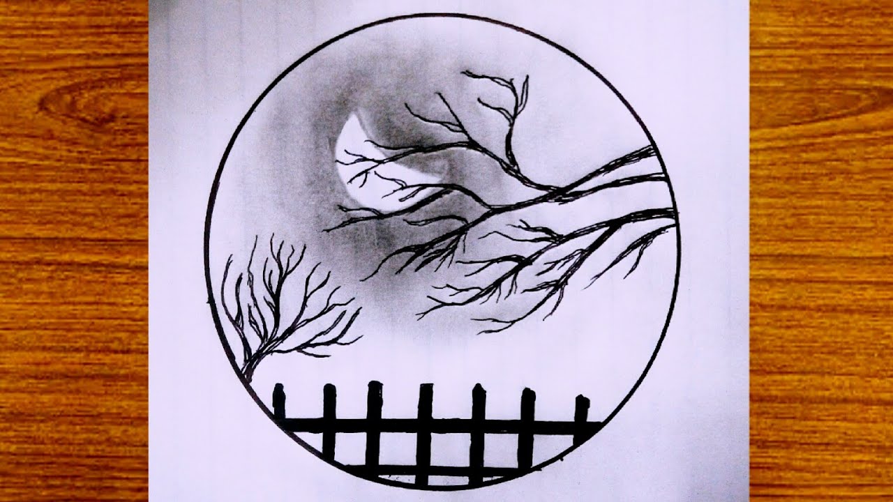 beautiful circle scenery drawing tutorial || how to draw circle picture ...